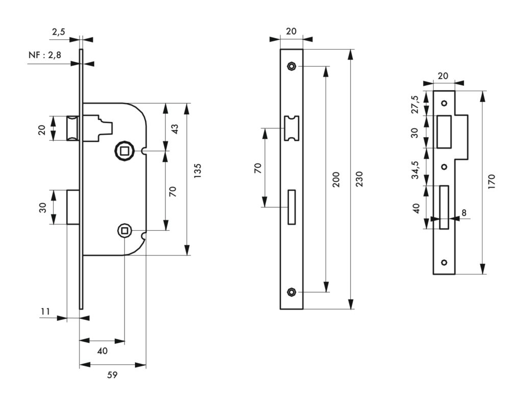 Mortise lock with V/BR condemnation - Thirardasia
