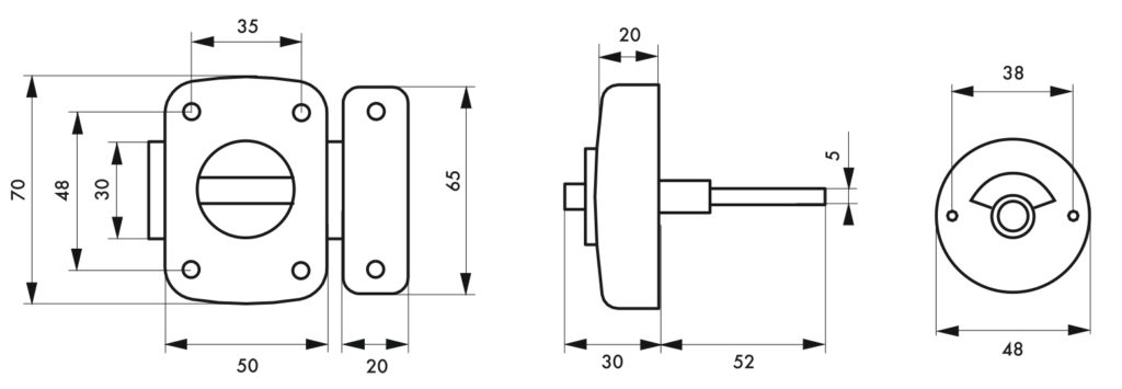 Interior door locks sdb ALOUETTE 50 mm epoxy bronze for WC - Thirardasia